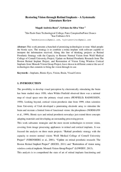 Pdf Restoring Vision Through Retinal Implants A Systematic Literature Review