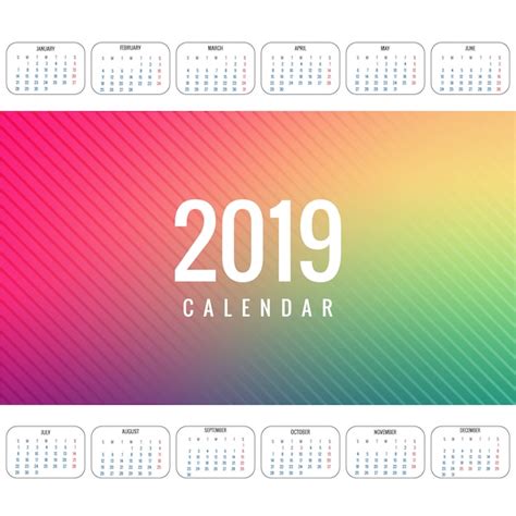 Premium Vector Elegant Calendar Colorful 2019 Template Design