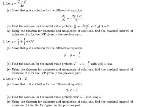 Solved Let Y C Ex 2x Show That Y Is A Solution For The Chegg Com