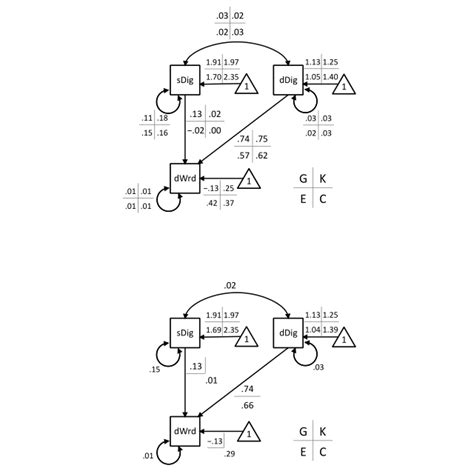 top unconstrained path models estimated separately for each language