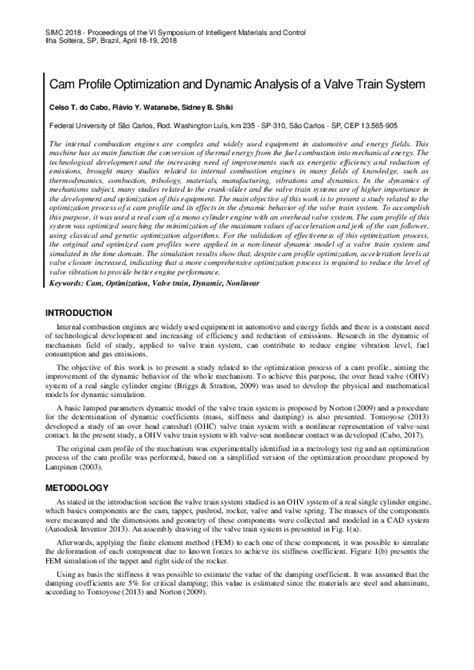 Pdf Cam Profile Optimization And Dynamic Analysis Of A Valve Train System