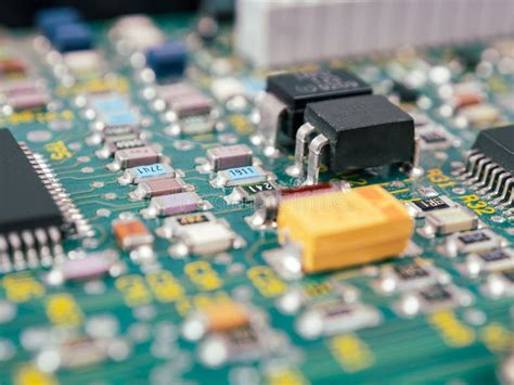 Close Up Of Microcircuits And Components Chips Diodes And Capacitors