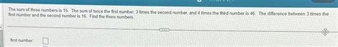 solved the sum of three numbers is 15 ﻿the sum of twice