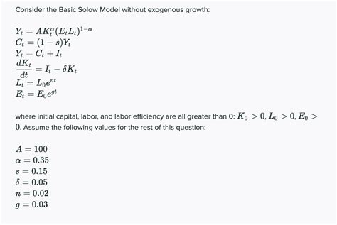 Solved Consider The Basic Solow Model Without Exogenous