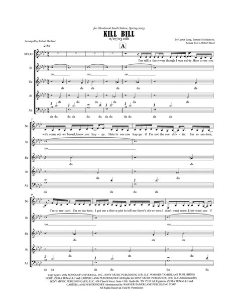 Kill Bill By Carter Lang Robert Bisel Solána Rowe Terrence Henderson Ssaa Digital Sheet