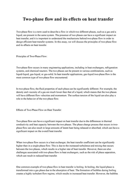 Two Phase Flow And Its Effects On Heat Transfer The Presence Of Two