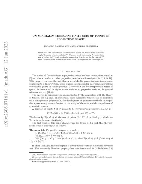 Pdf On Minimally Terracini Finite Sets Of Points In Projective Spaces
