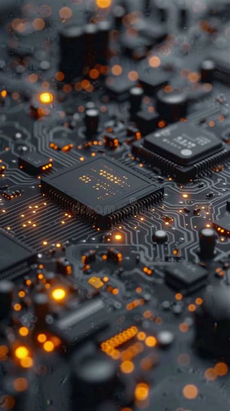 A Close Up Of A Computer Circuit Board With Lights On It Ai Stock Illustration Illustration