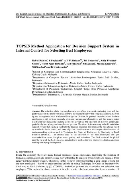 Topsis Method Application For Decision Support System In Internal Con