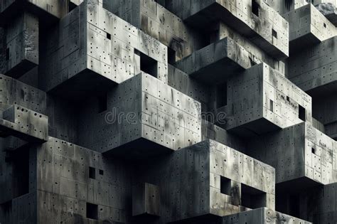 Abstract Geometric Building With Light And Shadow Of Brutalist Architecture Ai Photo Stock