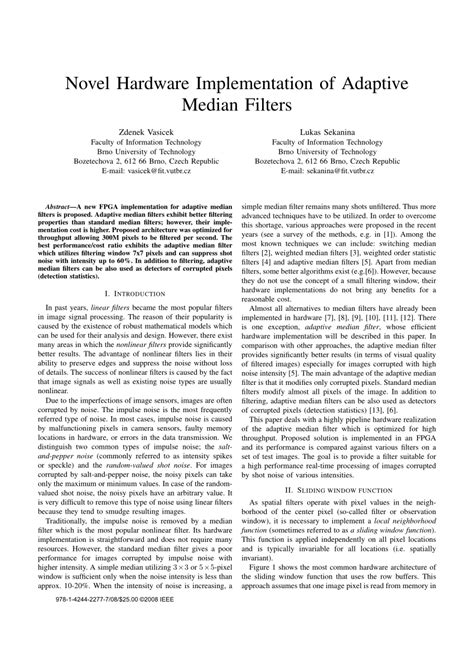 Pdf Novel Hardware Implementation Of Adaptive Median Filters