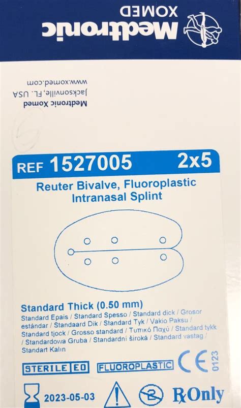 New Medtronic 1527005 Reuter Bivalve Fluoroplastic Intranasal Splint Disposables General For