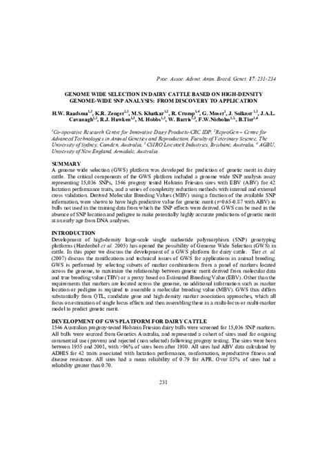 Pdf Genome Wide Selection In Dairy Cattle Based On High Density