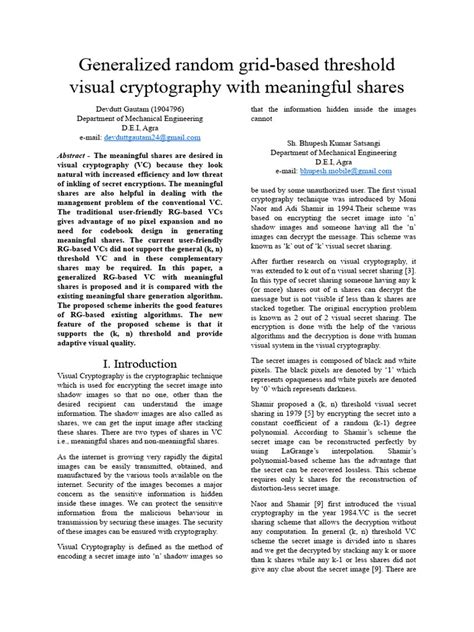 generalized random grid based threshold visual cryptography with