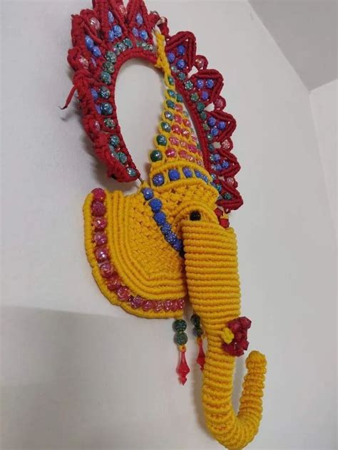 Yellow Rectanguler Macrame Ganapati Wal Hanging Size Standard At Rs