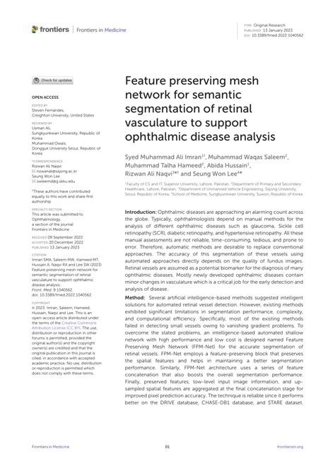 Pdf Feature Preserving Mesh Network For Semantic Segmentation Of Retinal Vasculature To