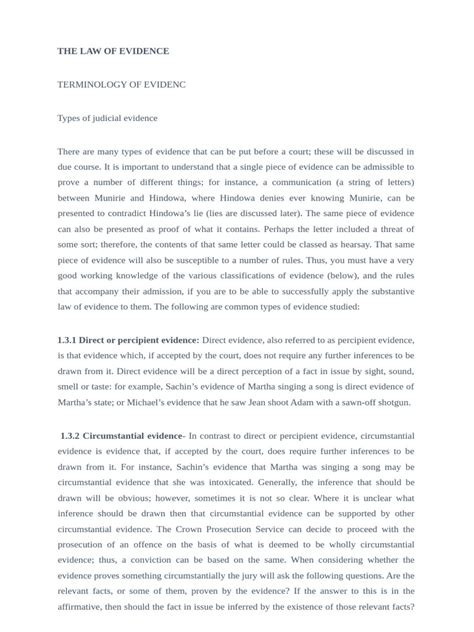 The Law Of Evidence Material Prepared By Sheku Turay For First Semester