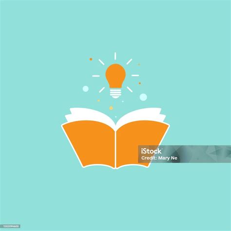 빛나는 전구가 날아 다니고있는 오픈 북 파우더 블루 배경에 격리 된 플랫 아이콘입니다 교과서에 대한 스톡 벡터 아트 및 기타 이미지 교과서 교육 다이어리 Istock