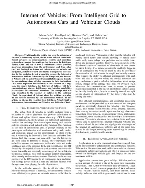 Pdf Internet Of Vehicles From Intelligent Grid To Autonomous Cars And Vehicular Clouds