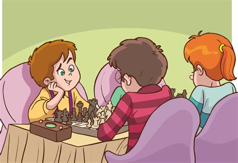 Niños Jugar Ajedrez Chico Sentado A El Mesa Con Tablero De Ajedrez