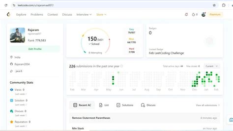150problemssolved Toprank Leetcode Problemsolving Codingjourney Rajaram A