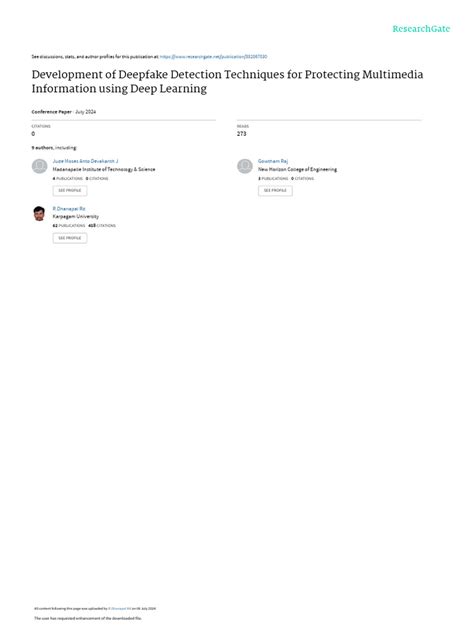 Development Of Deepfake Detection Techniques For Protecting Multimedia