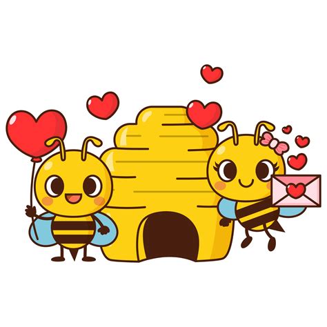 Cute Bees Couple With Love And Honeycomb 54845475 Png