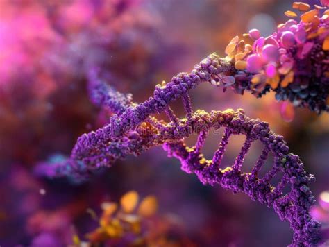 Microscopic Dna Structure Against Purple Hued Microorganisms Stock