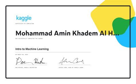 mohammad amin khadem al hosseini completed the intro to machine
