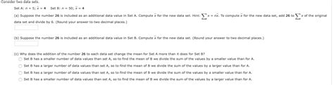 Solved Consider Two Data Sets Set A N 5 X 4 Set B N Chegg Com
