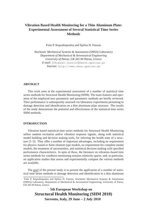 Pdf Structural Health Monitoring Shm 2010 · Vibration Based Health