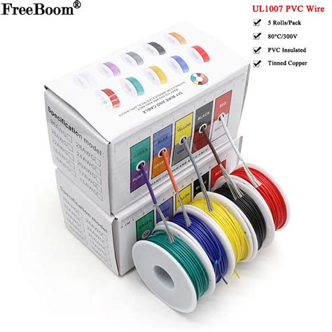 Pvc 절연 주석 도금 구리 케이블 연선 전선 Awg Pcb 와이어 Ul1007 와이어 5 가지 색상 혼합 키트 30 28 26 24 22 20 1816