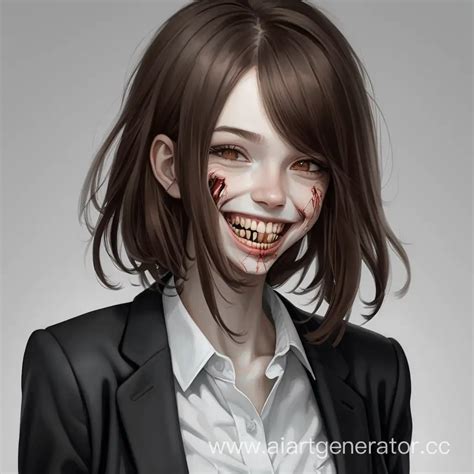 Smiling Insane Girl In Black Jacket And White Shirt Ai Art Generator