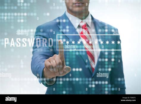 Man In Digital Security Concept Pressing Button Stock Photo Alamy