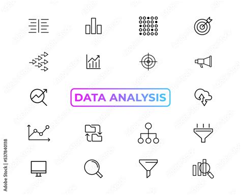 Big Data Analysis Thin Line Icon Set Data Processing Outline Pictograms For Website And Mobile