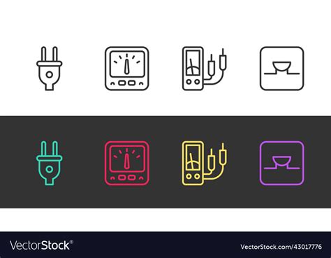 Set Line Electric Plug Ampere Meter Multimeter Vector Image