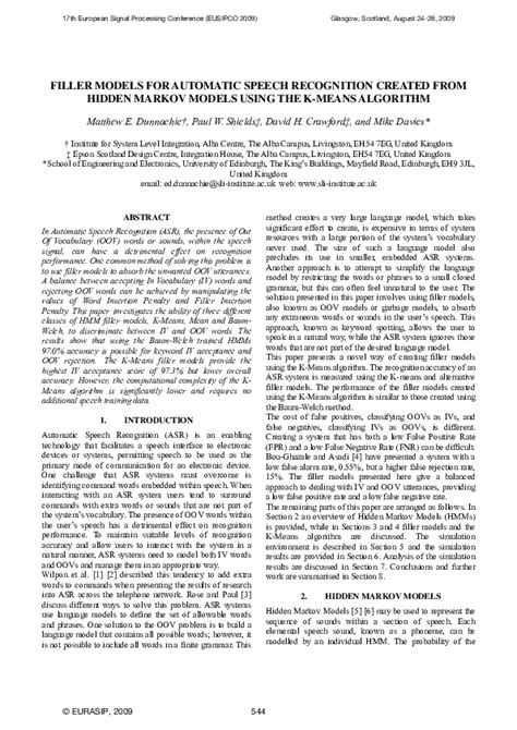 pdf filler models for automatic speech recognition created from hidden markov models using the