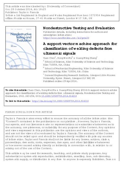 PDF A Support Vector Machine Approach For Classification Of Welding