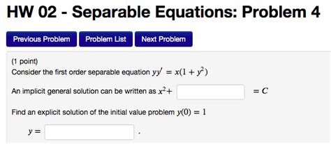 Solved Hw 02 Separable Equations Problem 4 Previous