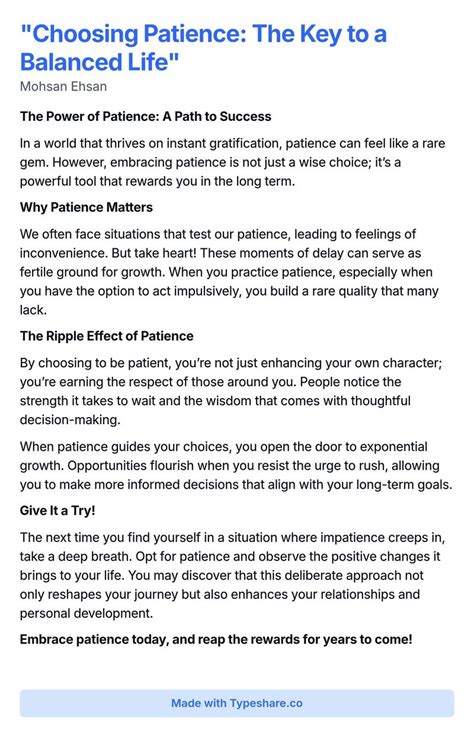Choosing Patience The Key To A Balanced Life Read This Post And More On My Typeshare Social