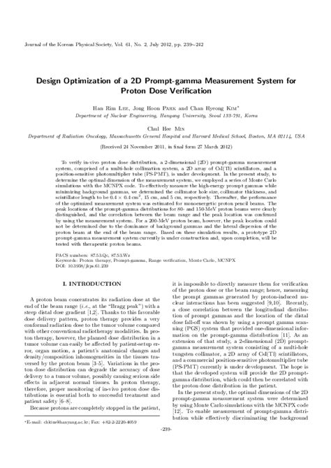 Pdf Design Optimization Of A 2d Prompt Gamma Measurement System For