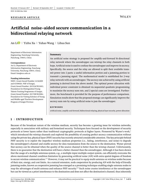 Pdf Artificial Noise Aided Secure Communication In A Bidirectional
