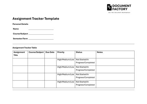 Assignment Tracker Template Document Factory