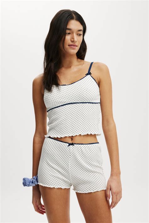 Picot Pointelle Sleep Short Polka Dot White
