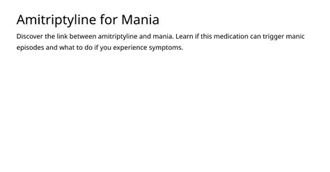 Amitriptyline For Mania Meds Is