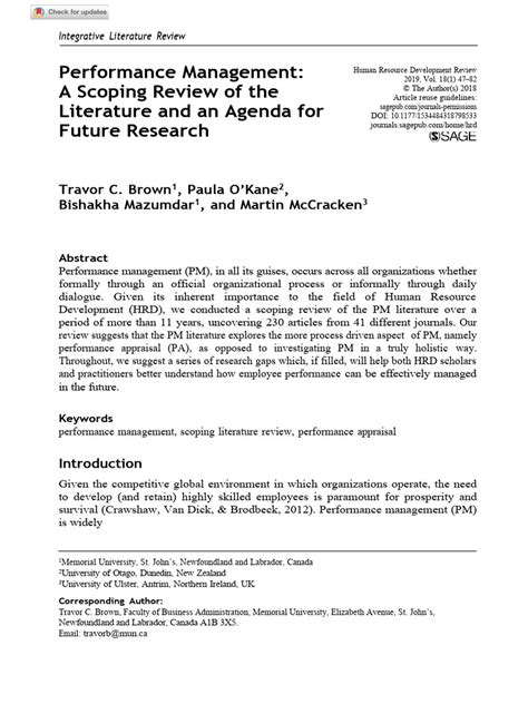 Brown Et Al 2018 Performance Management A Scoping Review Of The