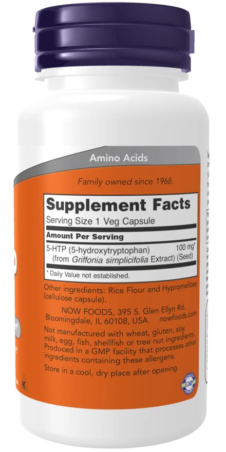 NOW 5-HTP 100 mg | Positive Mood Support* | NOW 5-HTP Veg Capsules