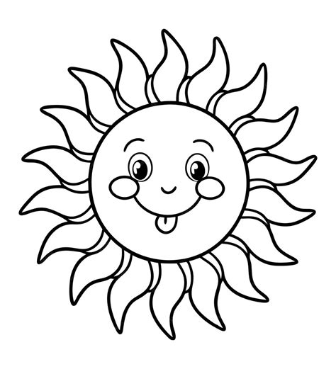 Улыбающееся солнце символ солнечной энергии контур рисунка иллюстрация окрашивание страницы