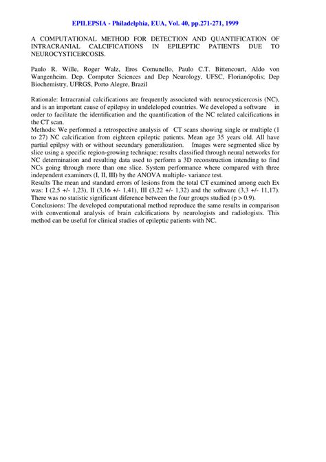 Pdf A Computational Method For Detection And Quantification Of Intracranial Calcifications In