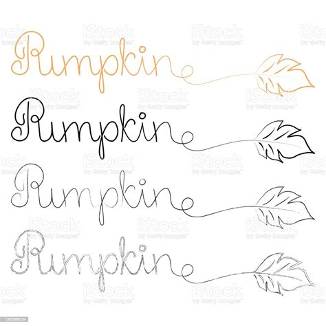 글자 필기 손으로 그린 단어 호박 세트 벡터 일러스트레이션 가을 할로윈 또는 추수 감사절 호박 기호 플랫 디자인 흰색 배경에 고립 된 심플하고 윤곽 실루엣 10월에 대한